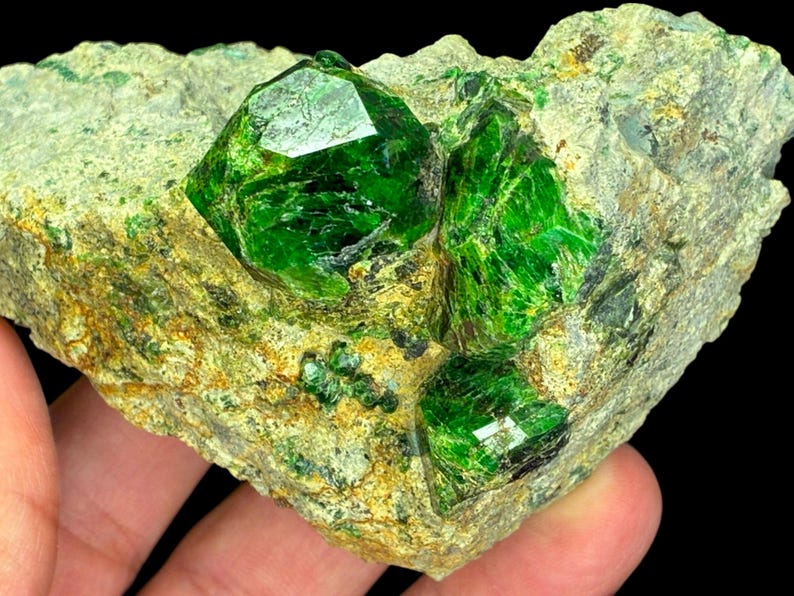 Demantoid Garnet Crystal Cluster on Matrix, Green Andradite Mineral ...