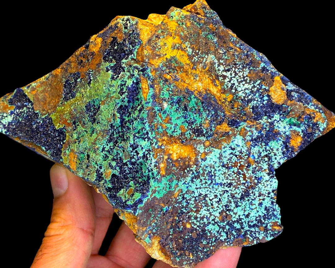 Natural Azurite With Malachite on Matrix, Deep Blue, Green Crystal ...