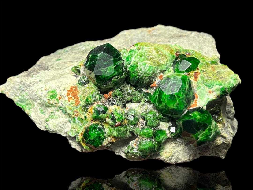 Demantoid Garnet Gemstone Cluster on Diopside Matrix for Jewelry and ...