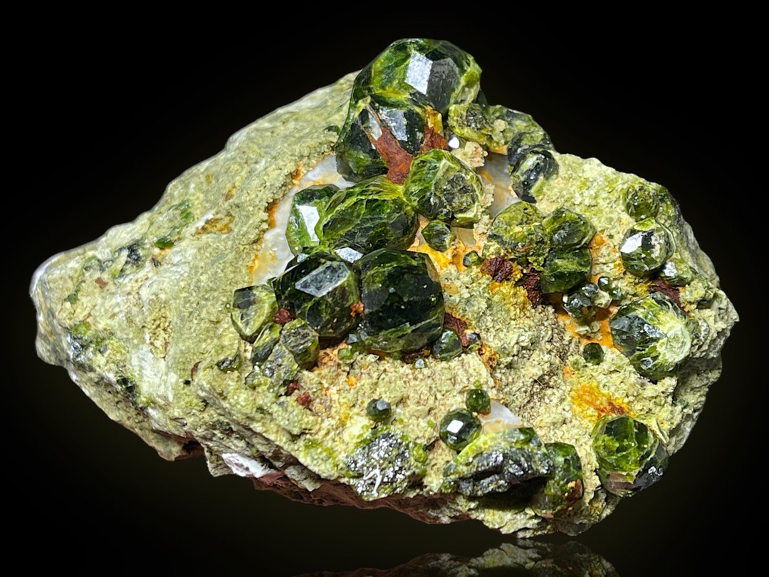 Natural Rare Green Demantoid Garnet Crystal Specimen on Matrix, Mineral ...