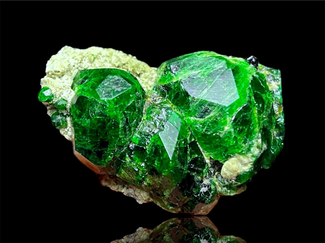 Demantoid Garnet, Natural Green Diopside Crystals Cluster on Matrix ...