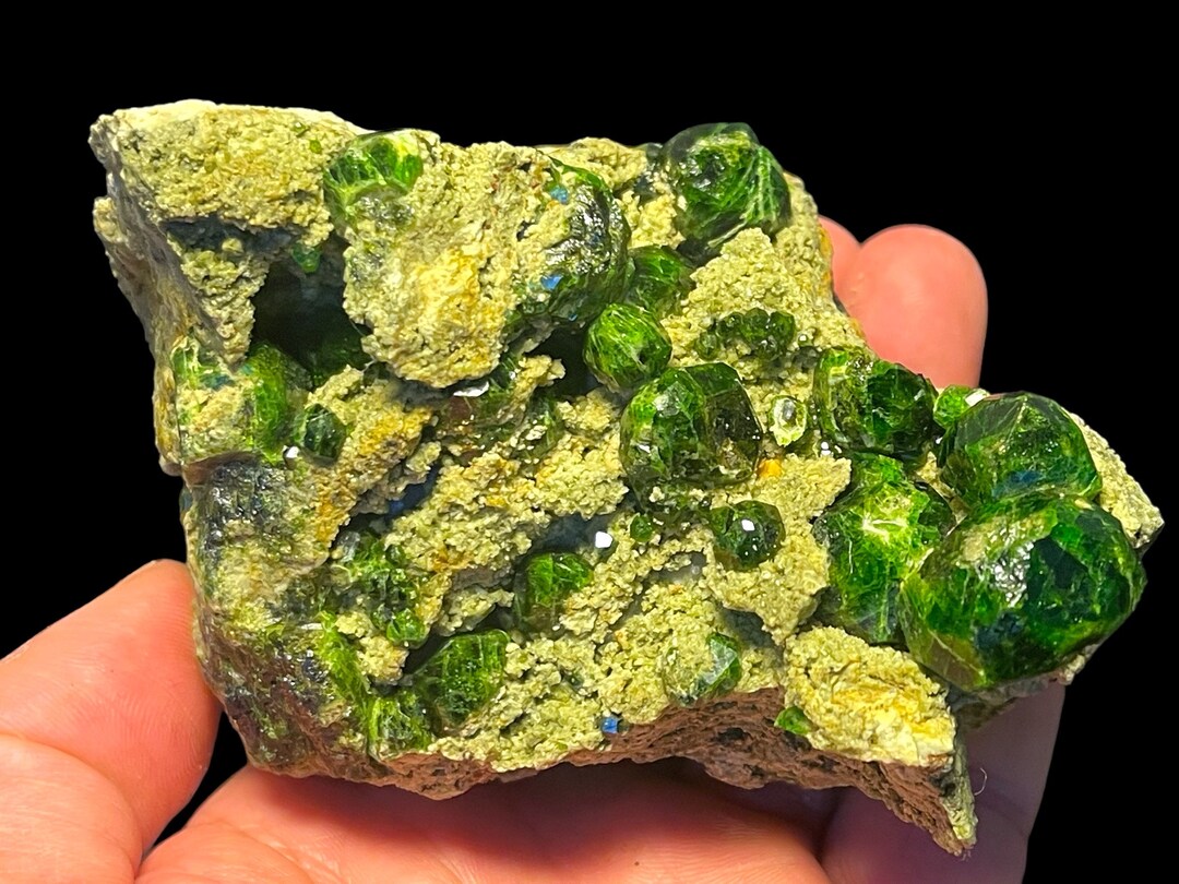 Raw Andradite Demantoid Garnet Cluster on Diopside Matrix, Green Garnet ...