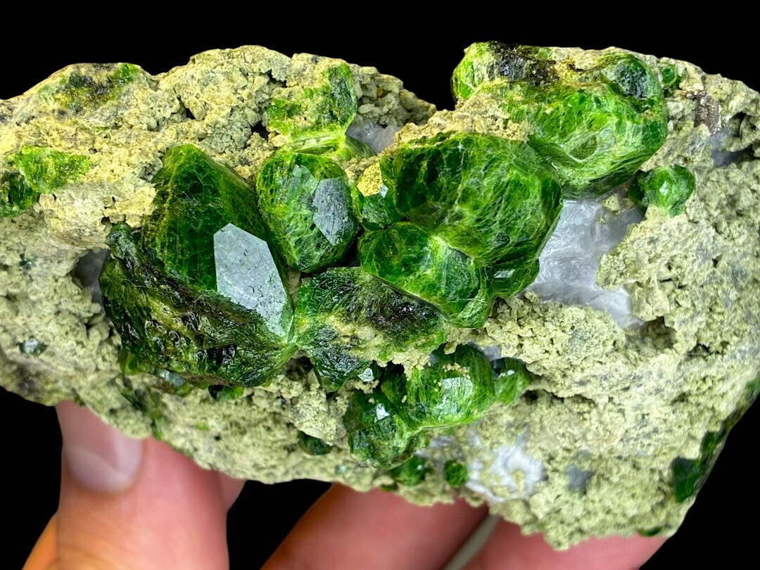 Natural Rare Green Demantoid Garnet Crystal Specimen on Matrix, Mineral ...