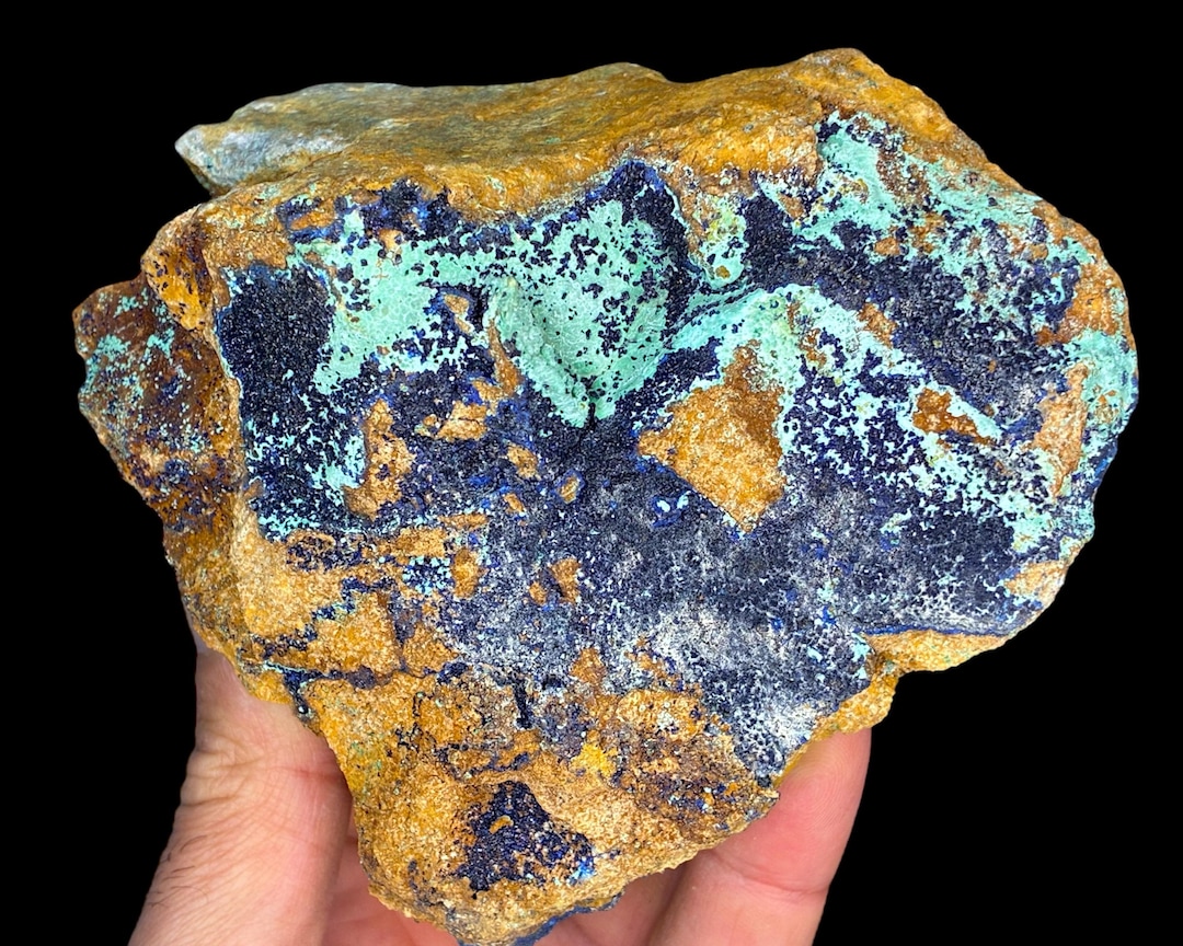 Natural Azurite With Malachite on Matrix, Deep Blue, Green Crystal ...