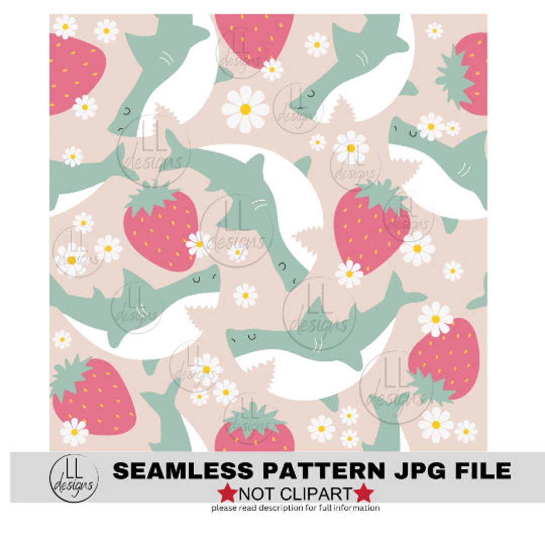 Strawberry Sharks DIGITAL File Seamless Pattern JPG FILE Instant Download - Etsy