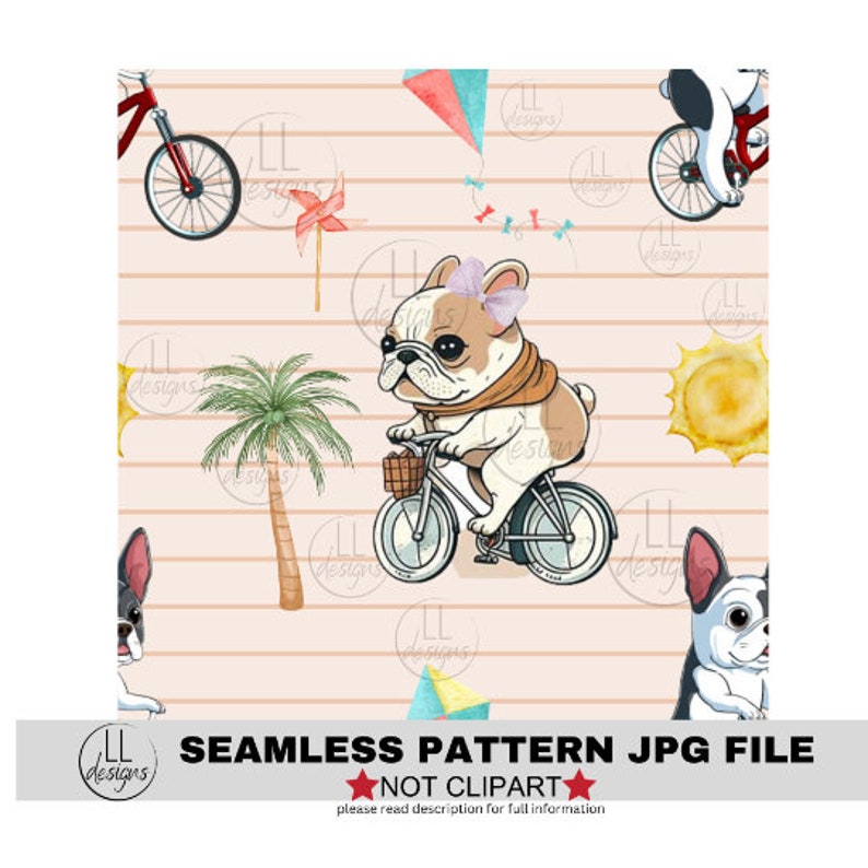 Bike Riding Frenchie Dog DIGITAL File Seamless Pattern JPG - Etsy