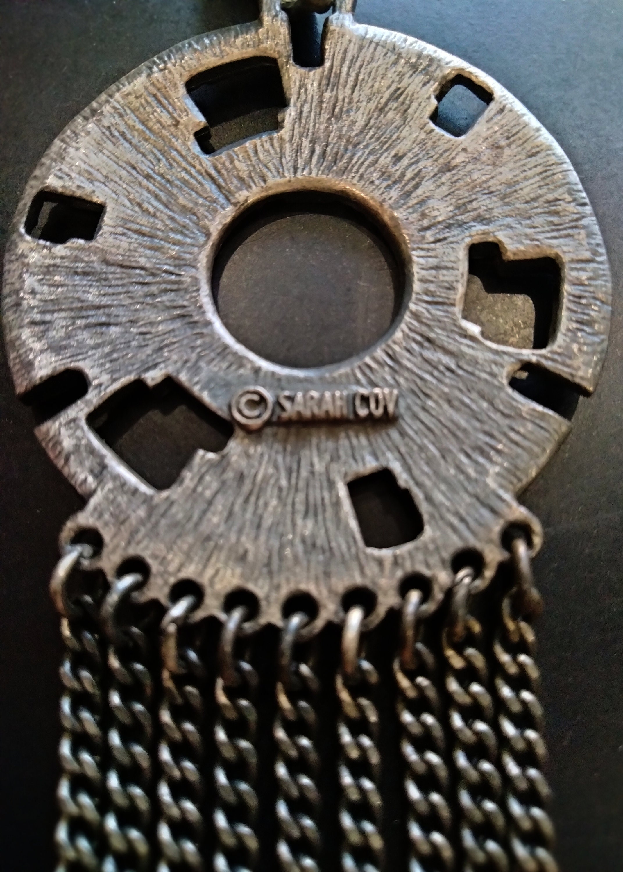 Large Vintage Silver Sarah Cov Necklace Medallion With Chainmail - Etsy