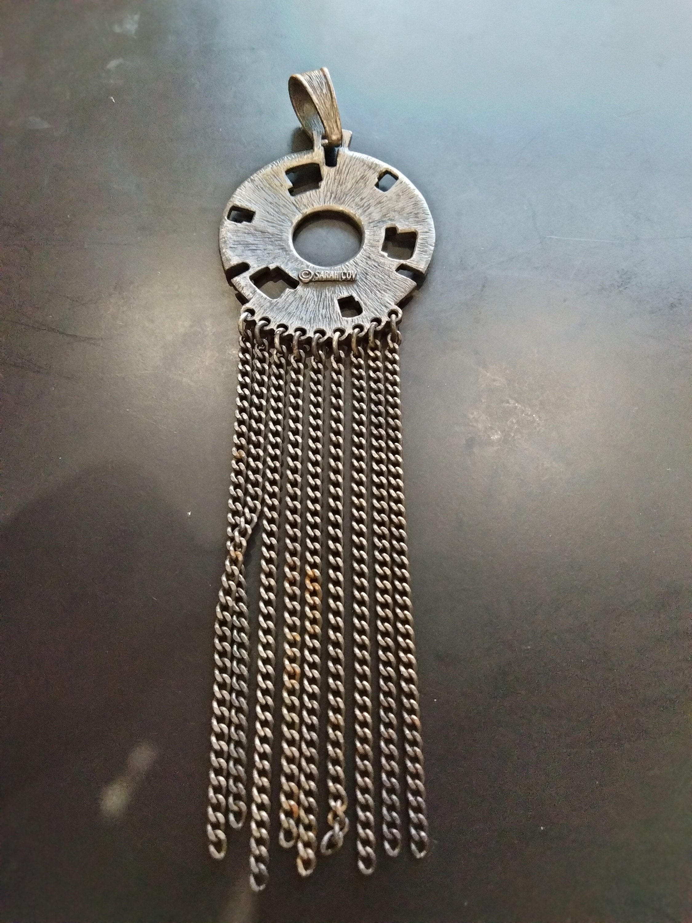 Large Vintage Silver Sarah Cov Necklace Medallion With Chainmail - Etsy
