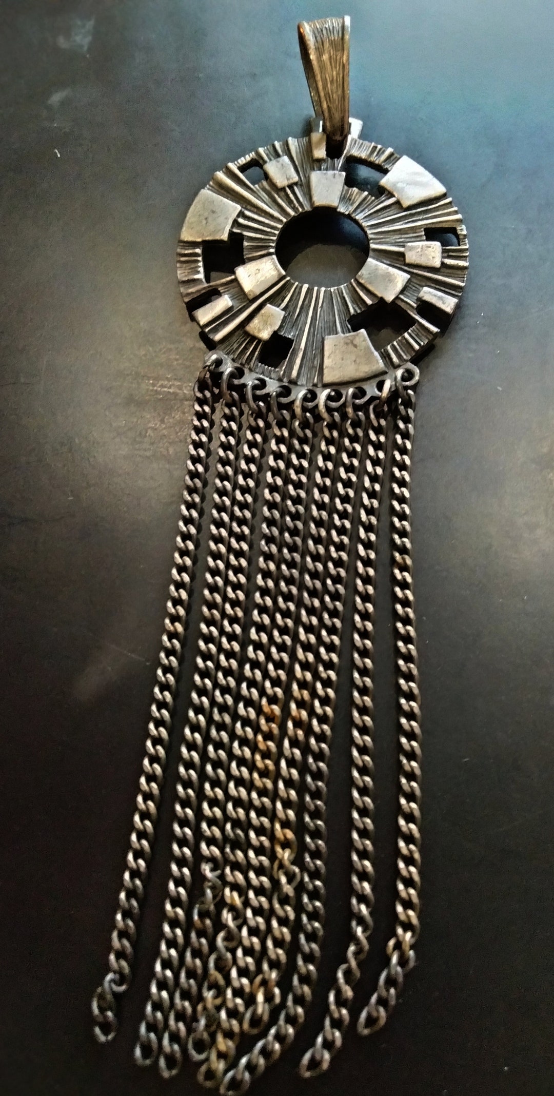 Large Vintage Silver Sarah Cov Necklace Medallion With Chainmail - Etsy