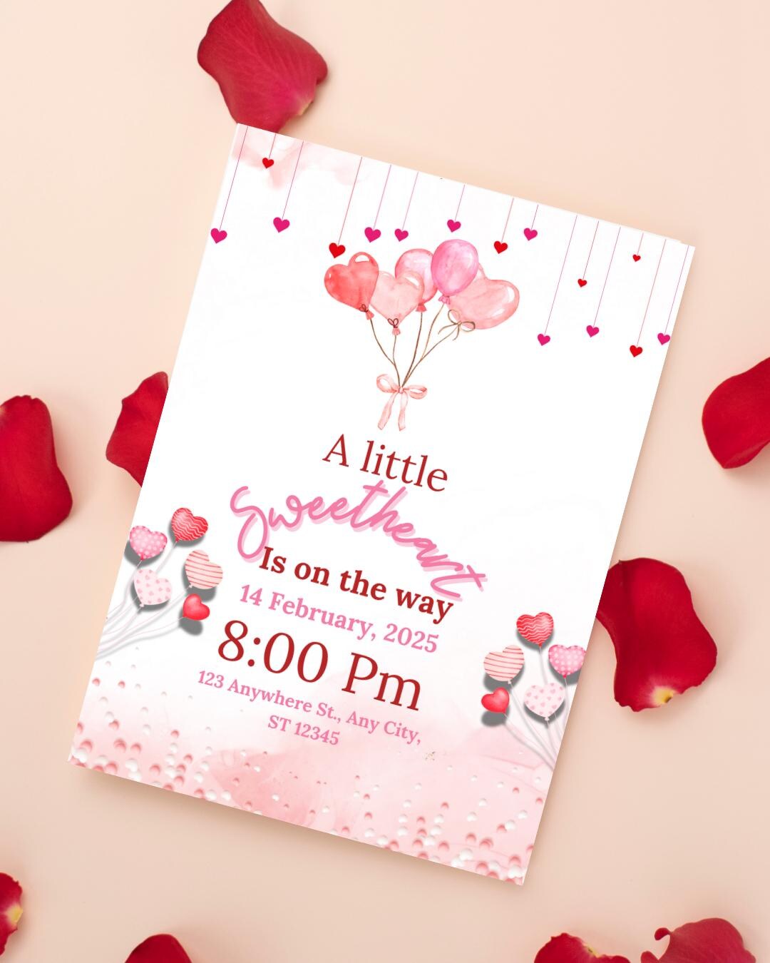 Editable Valentine’s Day Baby Shower Invitation - Red & Pink Theme for ...