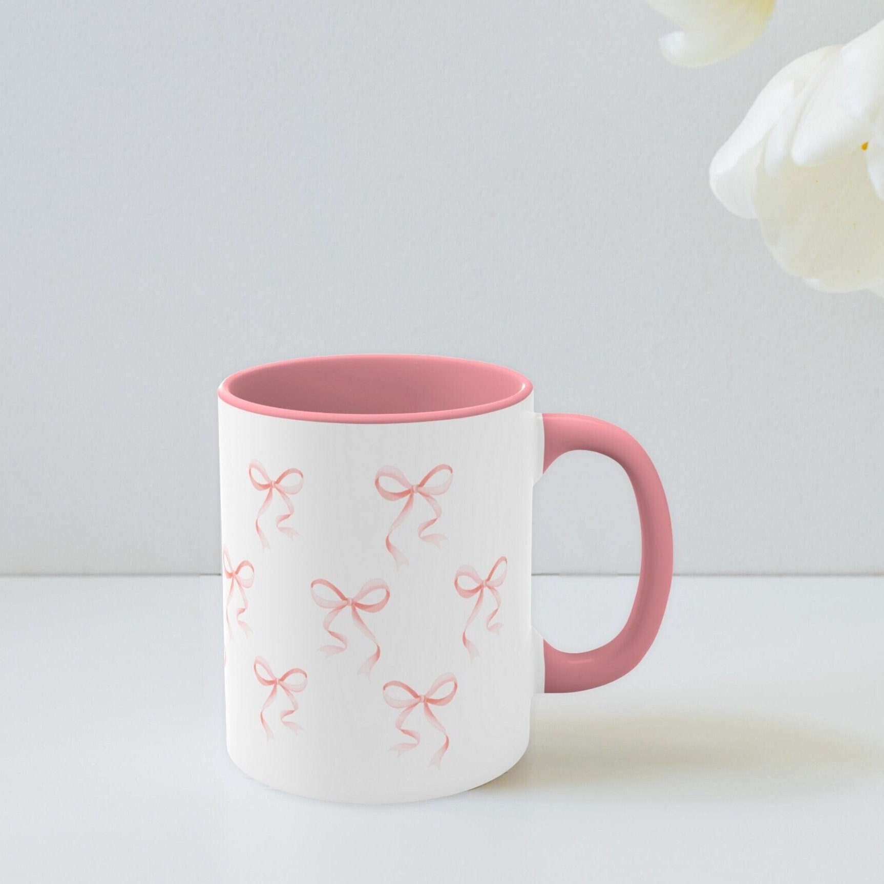 Pink Bow Mug, Coquette Aesthetic Mug Cute, Cottagecore Mug, Coquette ...