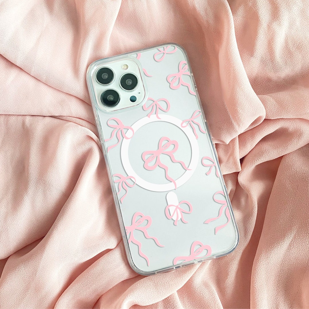 Pink Bow Clear Phone Case, Cute Clear iPhone Case, Pink Bow Phone Case ...