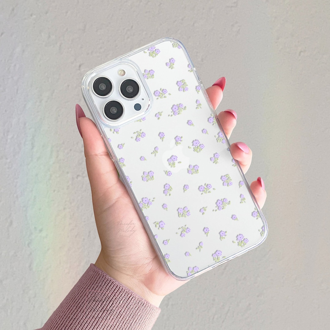 Purple Flower Phone Case Clear, Cute Clear iPhone Case, Purple Floral ...