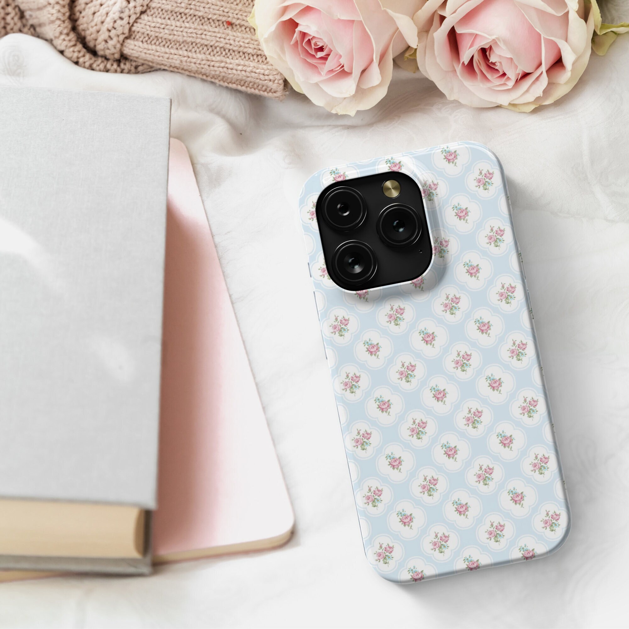 Coquette Aesthetic Blue Floral Phone Case for iPhone 14 13 12, Pink ...