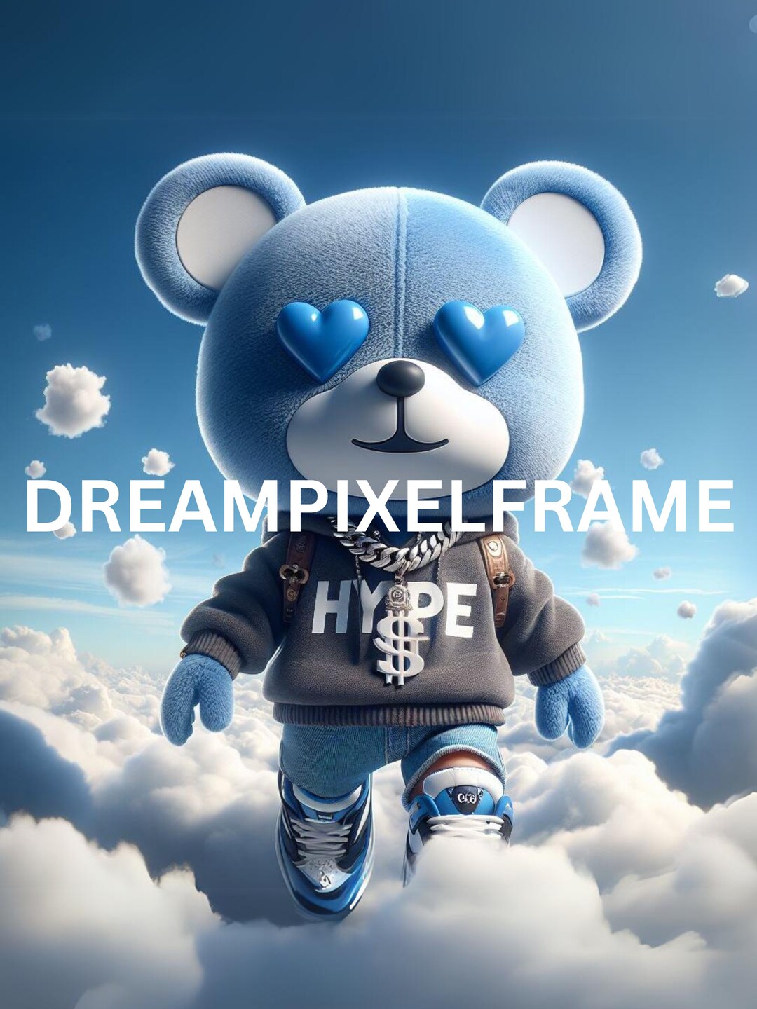 Blue Hype Beast Teddy Bear on Cloud Digital Art Poster - Etsy