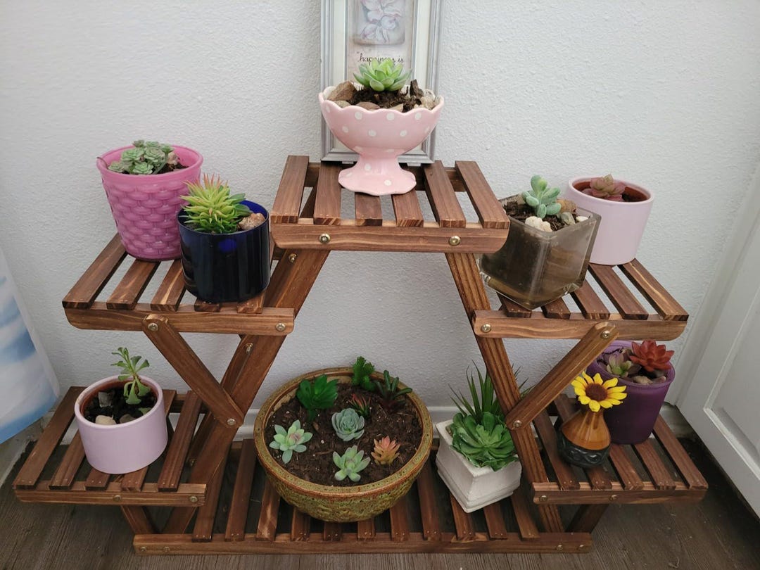 Wood Plant Stand Triangular Plant Shelf Multi Tier Flower Display ...