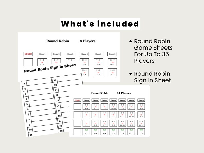 Pickleball Round Robin Sheets Printable Sign up Sheet Round Robin Play ...