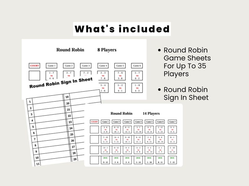 Pickleball Round Robin Sheets Printable Sign up Sheet Round Robin Play ...