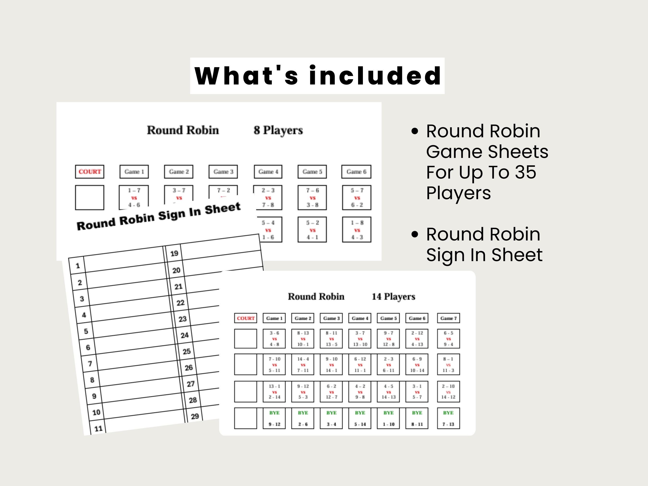 Pickleball Round Robin Sheets Printable Sign up Sheet Round Robin Play ...