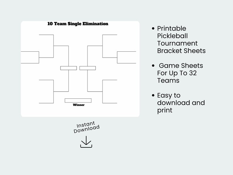 Pickleball Tournament Bracket Printable: Team Play, Rules (digital ...
