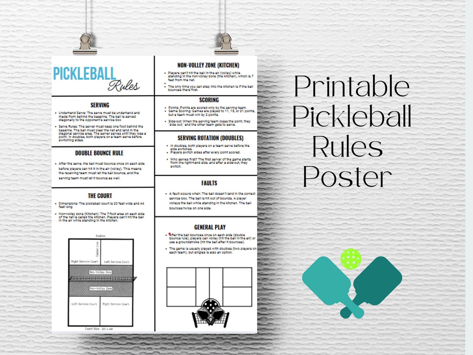 Pickleball Rules Poster: Beginner Instructions (digital Download) - Etsy