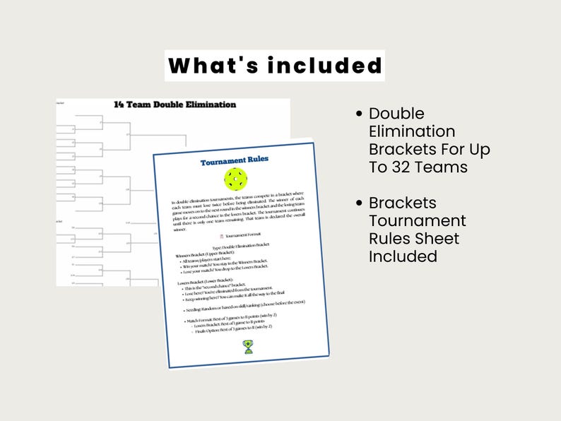 Pickleball Tournament Bracket: Printable Double Elimination (digital ...