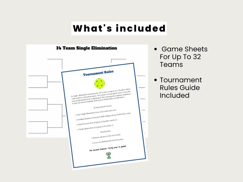 Pickleball Tournament Bracket Printable: Team Play, Rules (digital ...