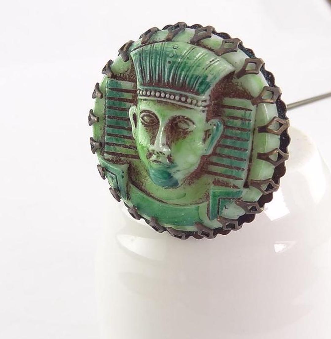 Jade Green Glass Jewel Egyptian Revival Pharaoh King Tut Egypt Pyramid ...