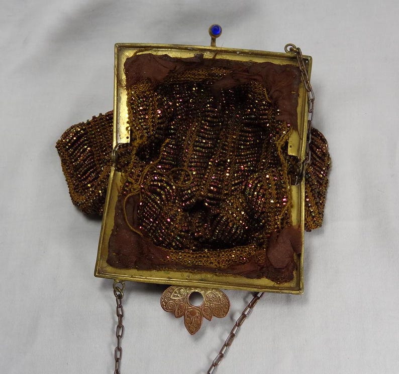 Blue Jewel ART DECO Copper 1920s Vintage Antique Knitted RETICULE ...