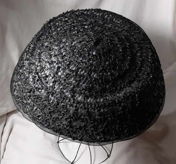 1950s Black Structured Straw Raffia Hat - Dior Look - Gem