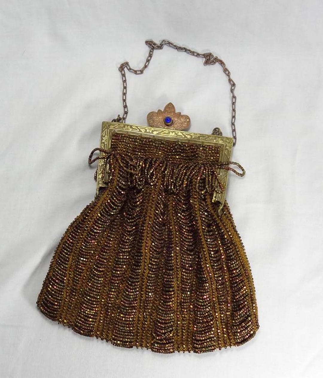 Blue Jewel ART DECO Copper 1920s Vintage Antique Knitted RETICULE ...