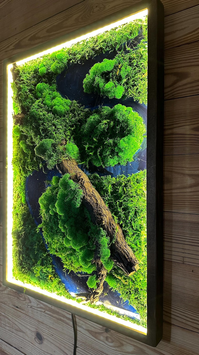Illuminated Moss Wall Art 20”×28” – Handmade LED Forest Panel With ...