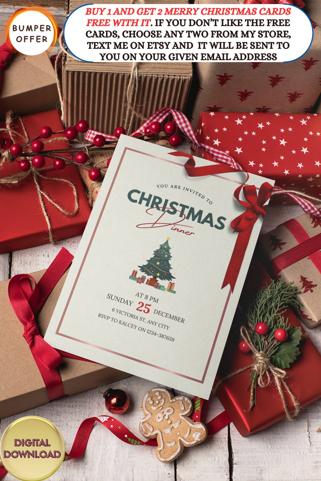Christmas Tree Dinner Party Invitation Card DIGITAL DOWNLOAD Editable ...