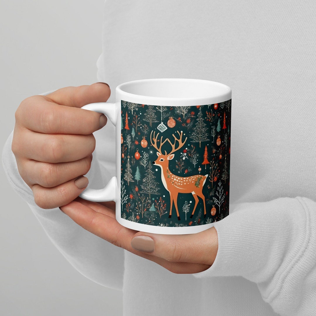 Christmas Deer Mug, Enchanted Forest Deer Mug, Christmas Gift Mug ...