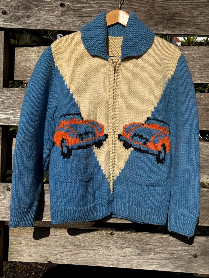 1950’s Cowichan Racecar Handmade Wool Zip up Sweater Gorgeous Vintage ...