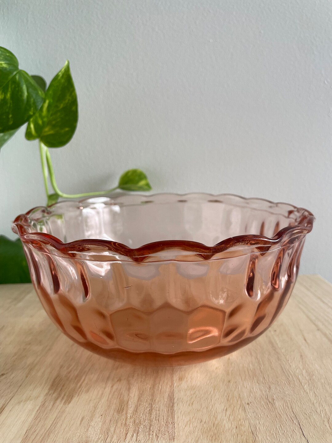 Vintage Pink Glass Anchor Hocking Pillar Optic Serving Bowl - Etsy