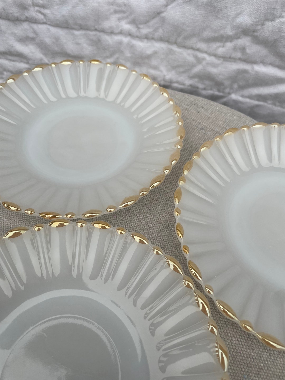 Termocrisa Milk Glass Plates With Gold Trim - Etsy