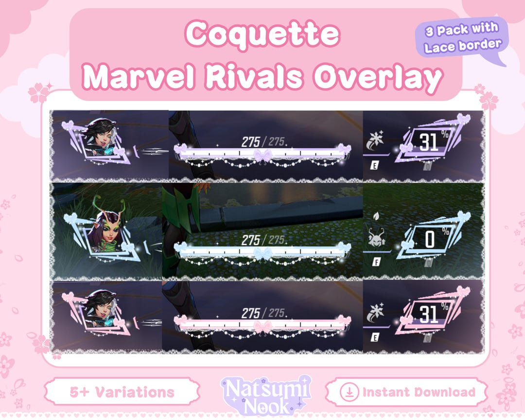Coquette Marvel Rivals Overlay 3 PACK | HUD Customizable Marvel Rivals ...