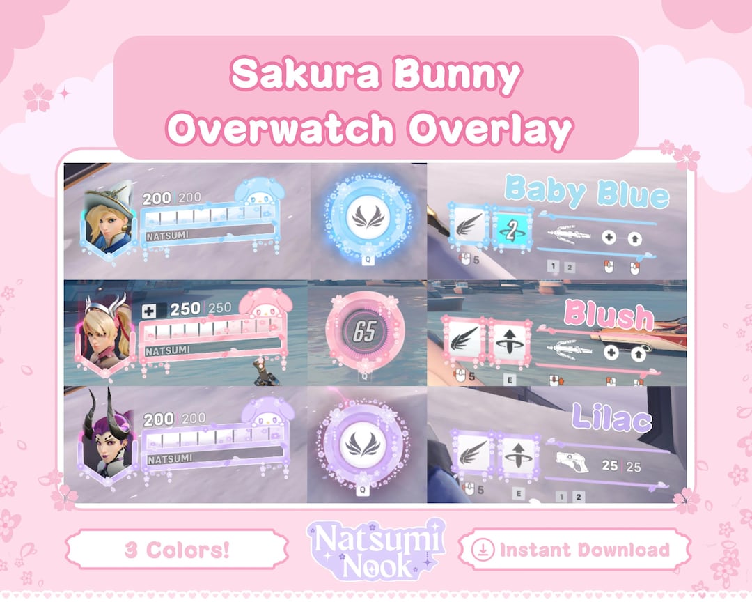 Pink Bunny Melody Sakura Overwatch Stream Overlay: Pink Mercy HUD ...