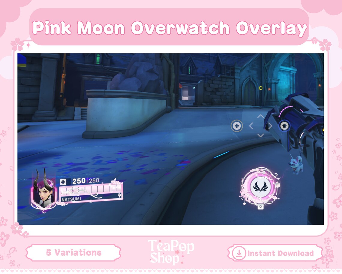 Pink Lily Moon Overwatch Overlay HUD Customizable Overwatch 2 Game Moon Mercy Stream Overlay ...