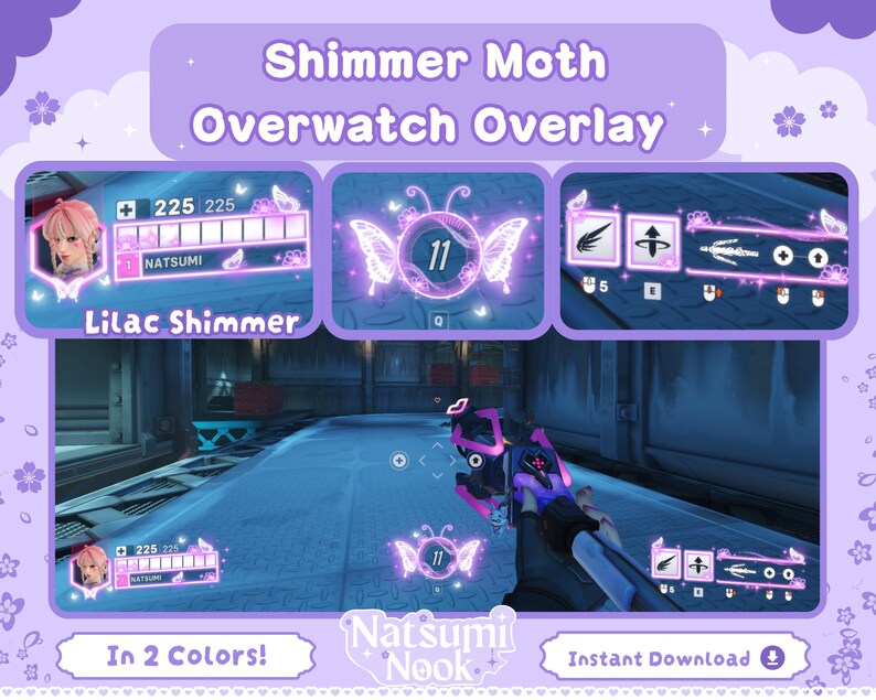 Shimmer Moth Overwatch Stream Overlay | Pink Mercy Wings HUD (digital ...
