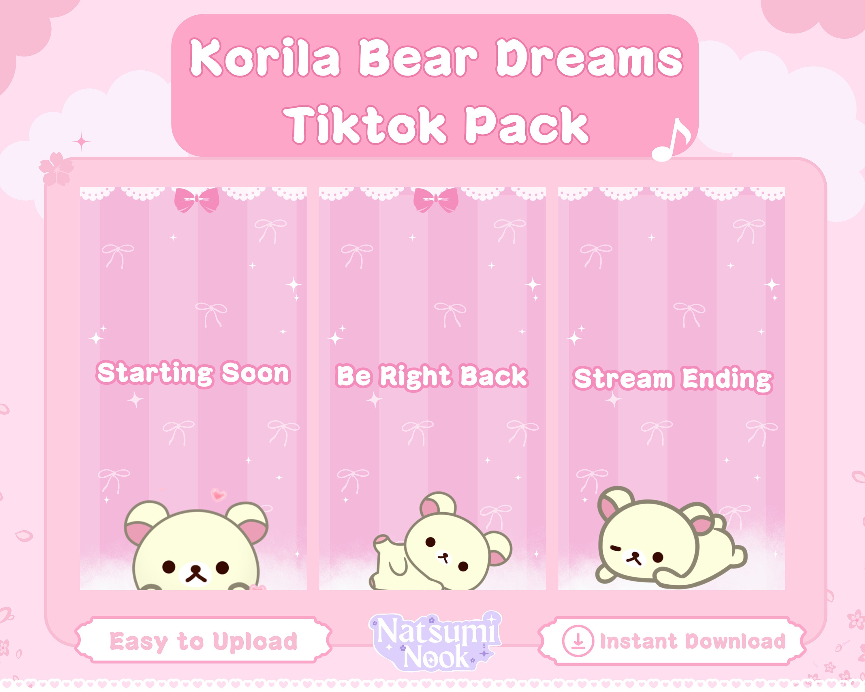 Korila Bear Dreams Tiktok Stream Overlay Package | Pink Cute | Kawaii ...