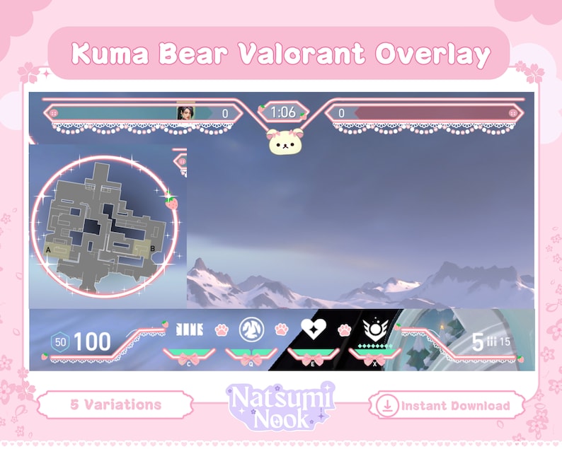 Kuma White Bear Valorant Stream Overlay: Pink Gaming HUD (digital ...