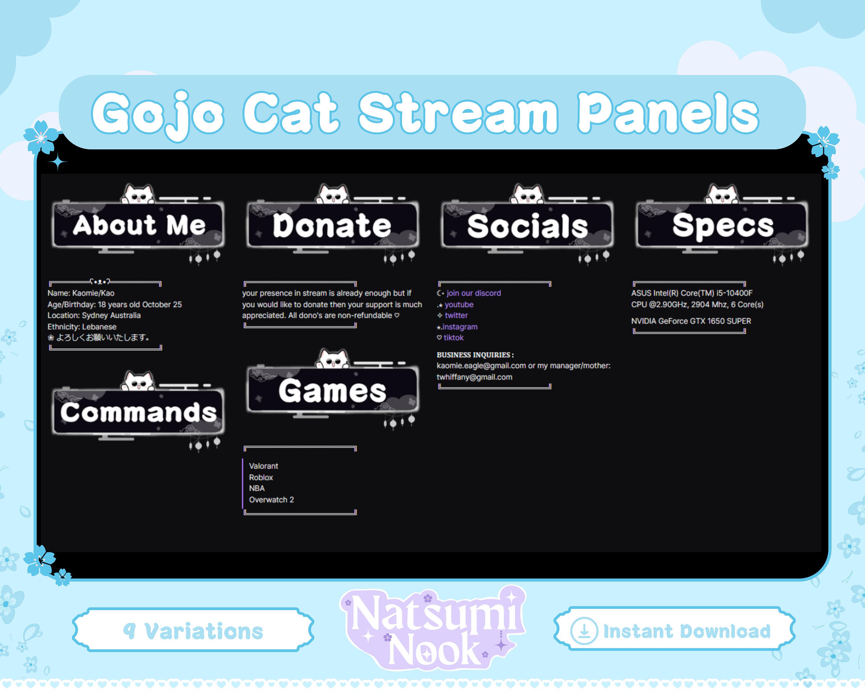 Gojo Cat Stream Panels: Twitch & Discord (digital Download) - Etsy