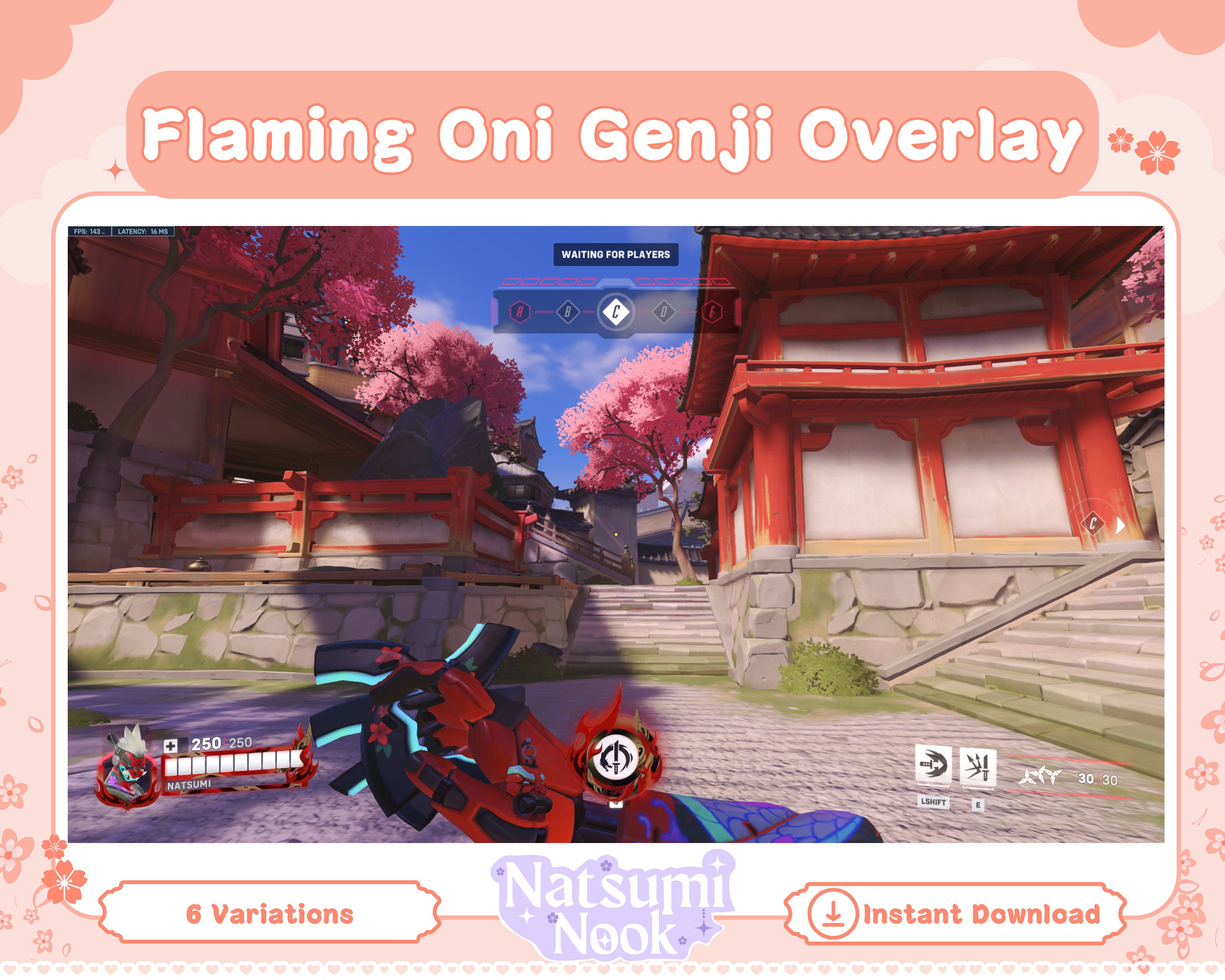 Flaming Oni Red Genji Overwatch Overlay HUD Customizable Overwatch 2 ...