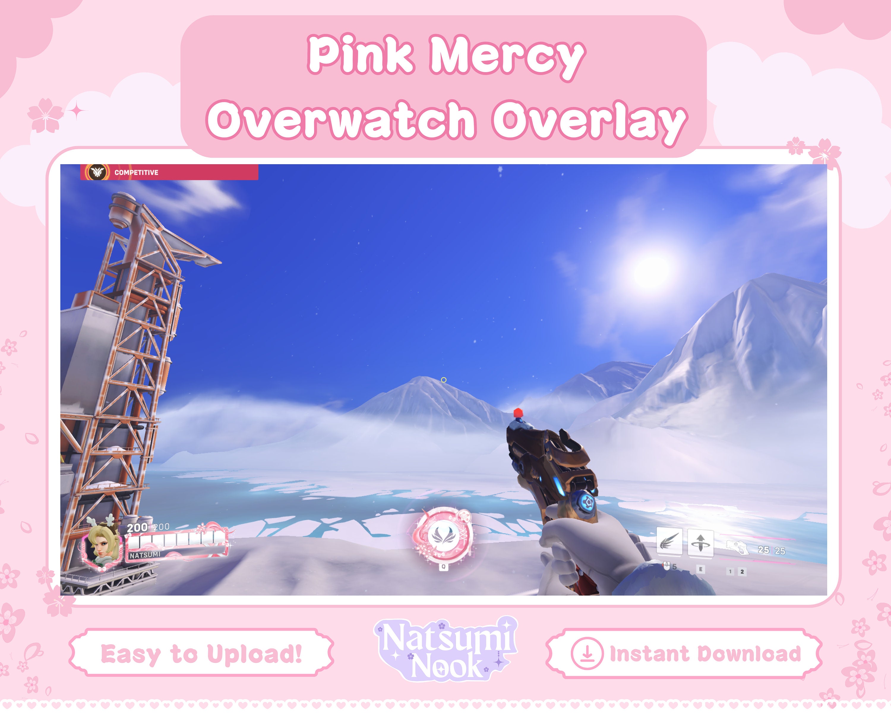 Pink Ribbon Mercy Overwatch Overlay | HUD Customizable Overwatch 2 Game | Strawberry Mercy ...