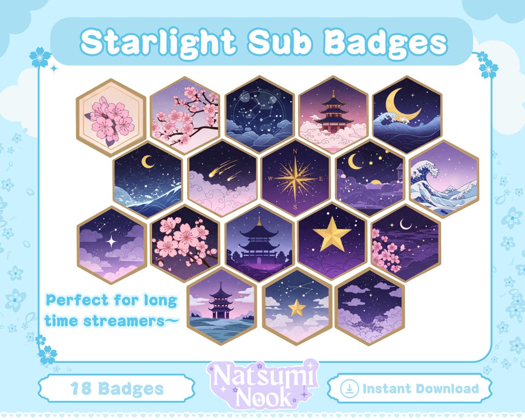 Starlight Twitch Sub Badges: Japanese Theme, Pastel Stream Icons ...