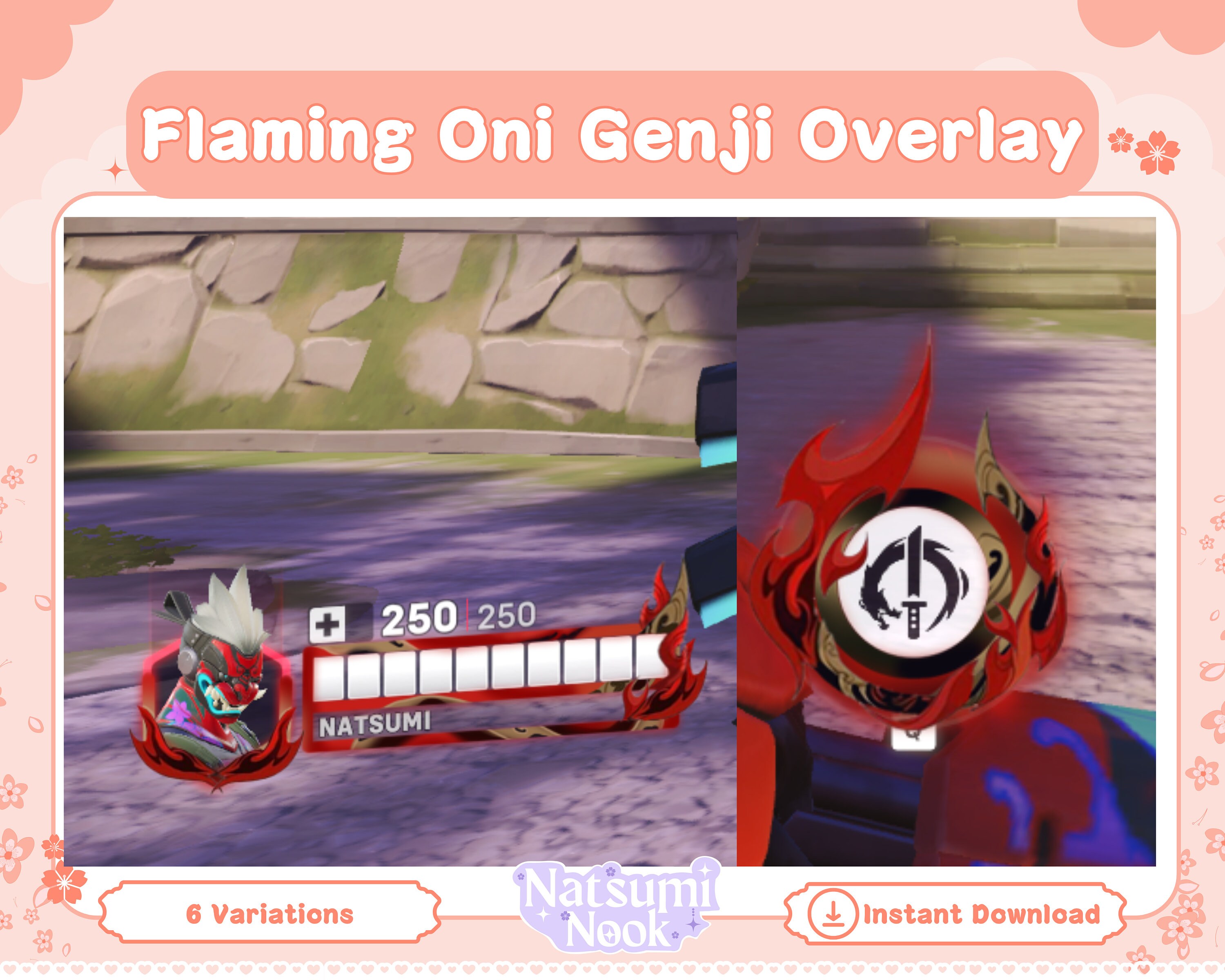 Flaming Oni Red Genji Overwatch Overlay HUD Customizable Overwatch 2 ...