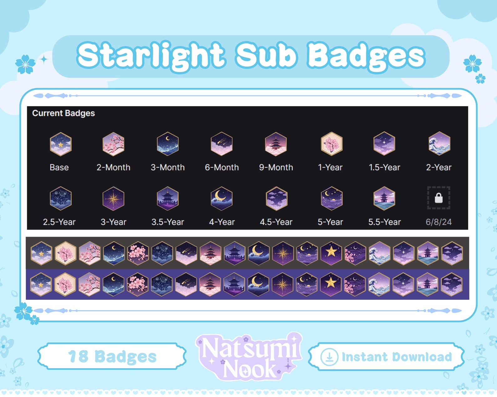 Starlight Twitch Sub Badges: Japanese Theme, Pastel Stream Icons ...