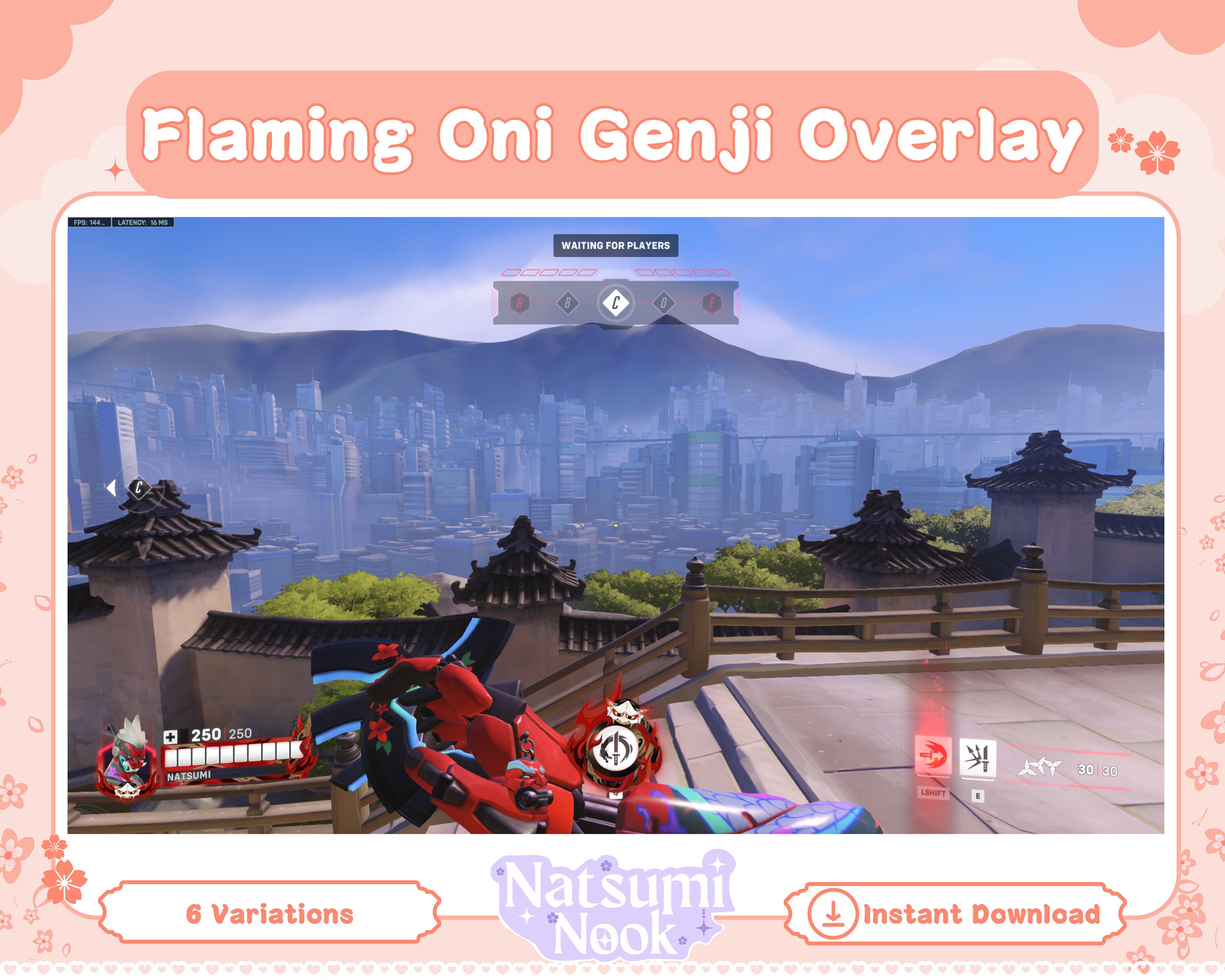 Flaming Oni Red Genji Overwatch Overlay HUD Customizable Overwatch 2 ...